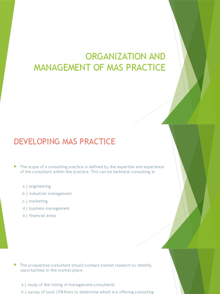 Organization and Management of Mas Practice | PDF | Consultant | Business