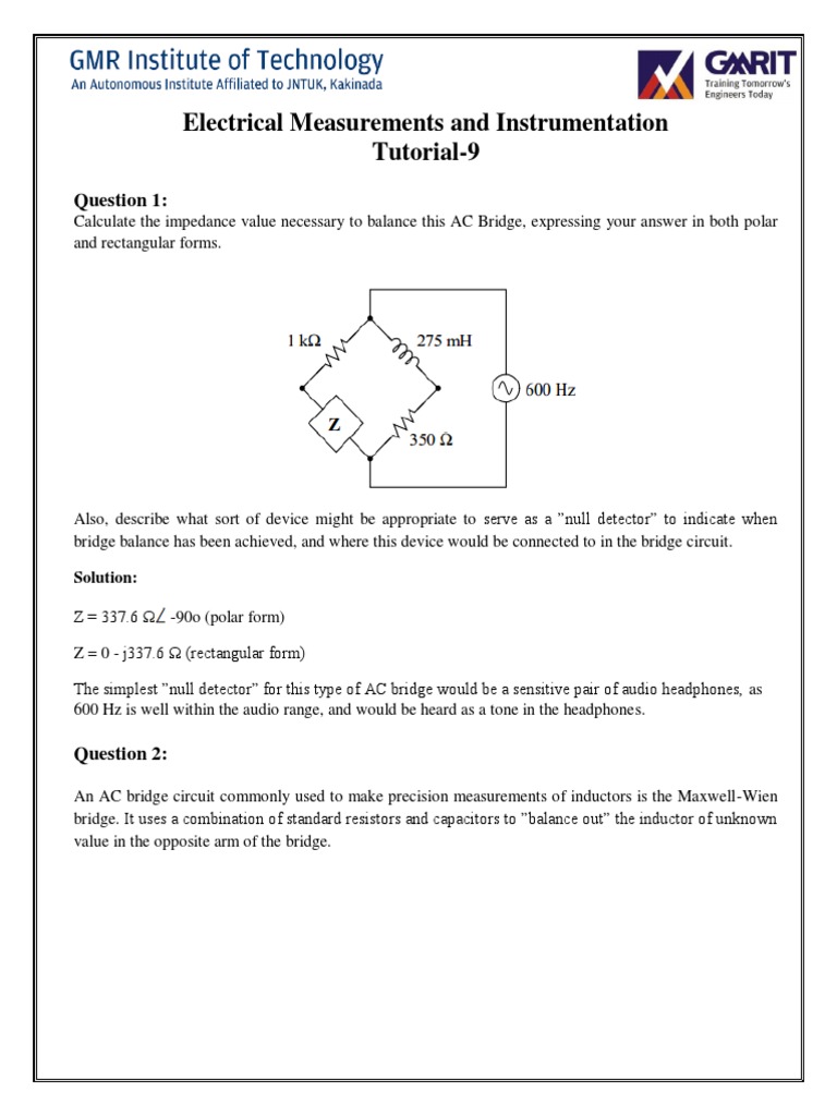 Electrical Measurements and Instrumentation Tutorial-9: Solution | PDF | Teaching Methods ...