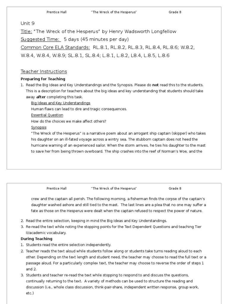 The Wreck of The Hesperus. Lesson - Anthology | PDF | Poetry