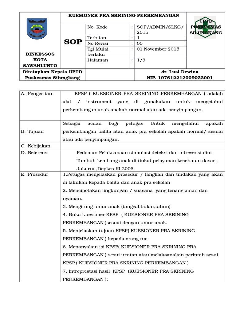Sop KPSP DDTK | PDF