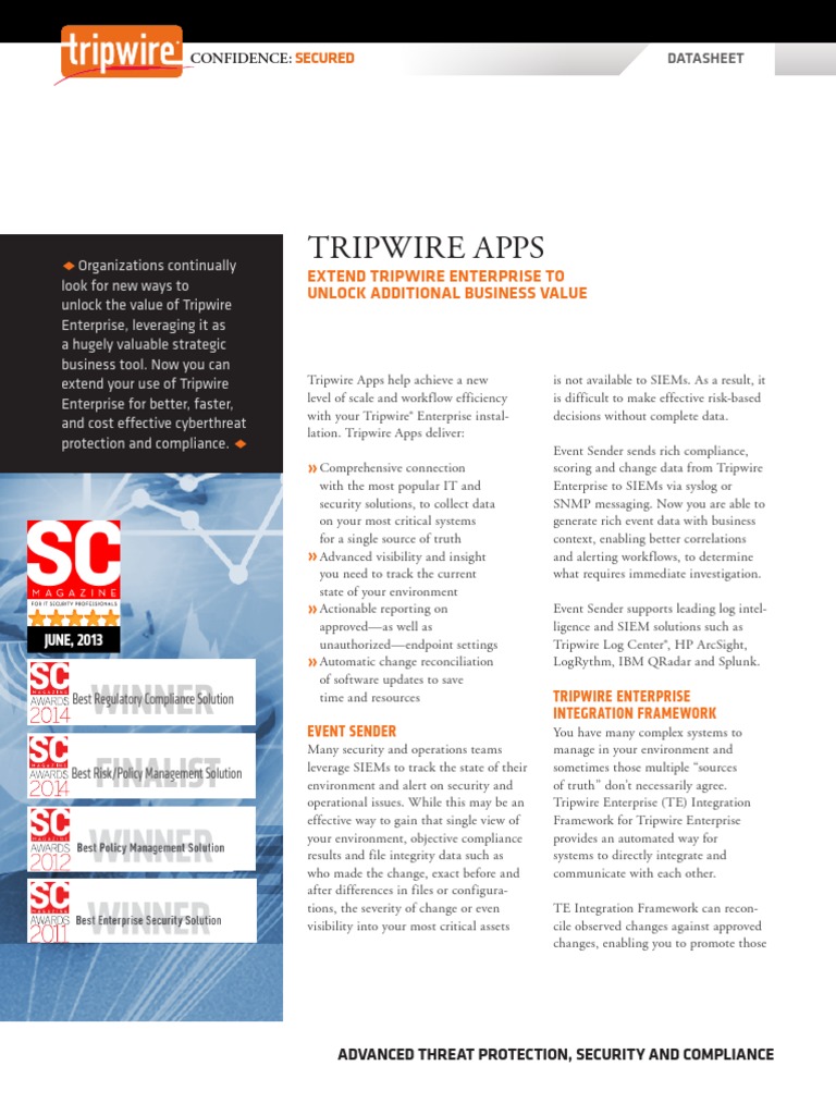 Tripwire Apps Overview Datasheet | PDF | Computer Security | Security