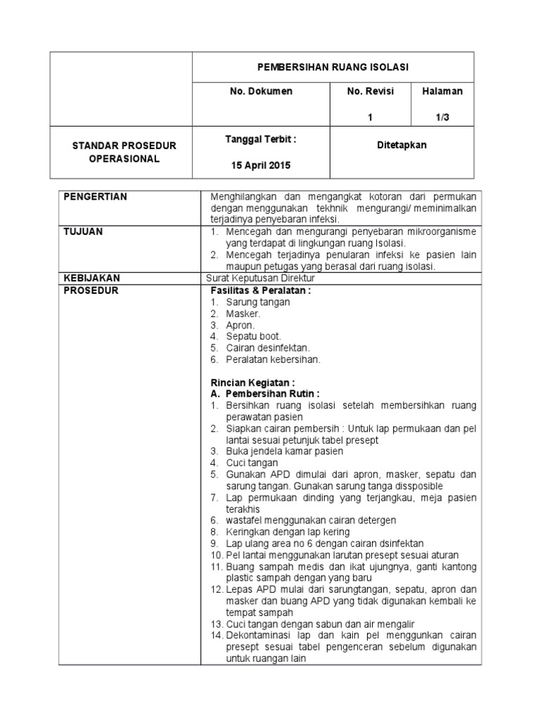 Spo Pembersihan Ruangan Isolasi | PDF
