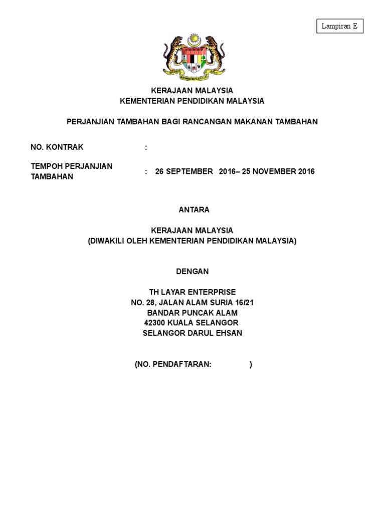 Templet Perjanjian Tambahan Peluasan RMT Edited | PDF