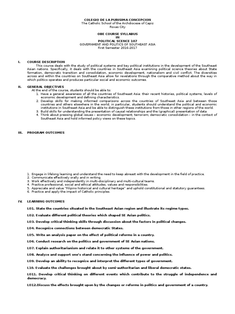 Southeast Asia Politics Syllabus | PDF | Test (Assessment) | Critical ...