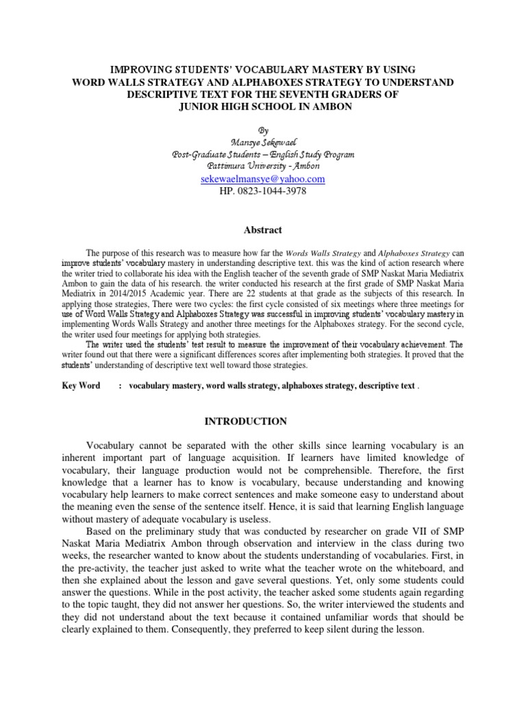 Improving Students Vocabulary Mastery by PDF | PDF | Reading Comprehension | Vocabulary