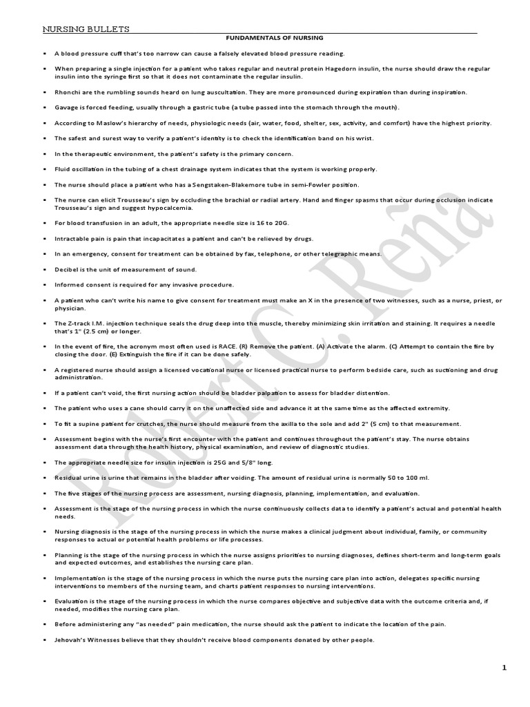 Nursing Bullets 1 | PDF | Physical Examination | Intravenous Therapy