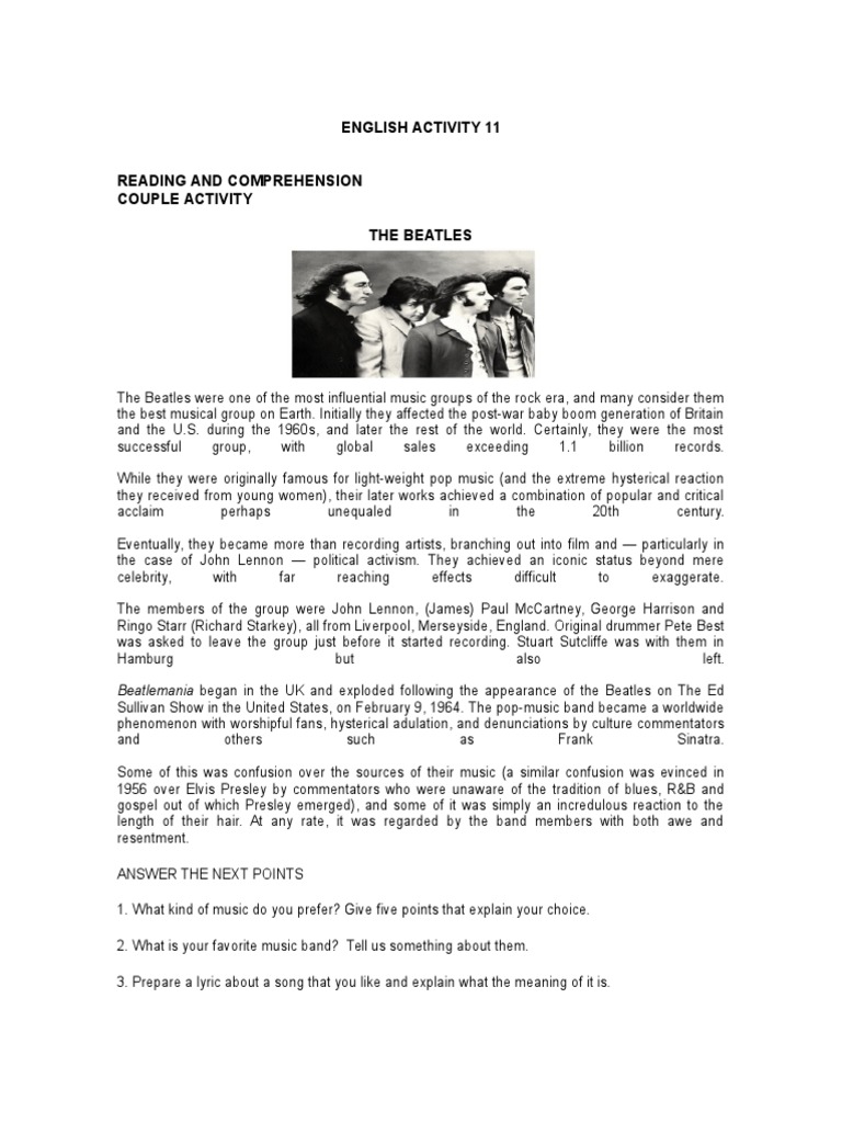 English Activity 11 3 The Beatles | PDF