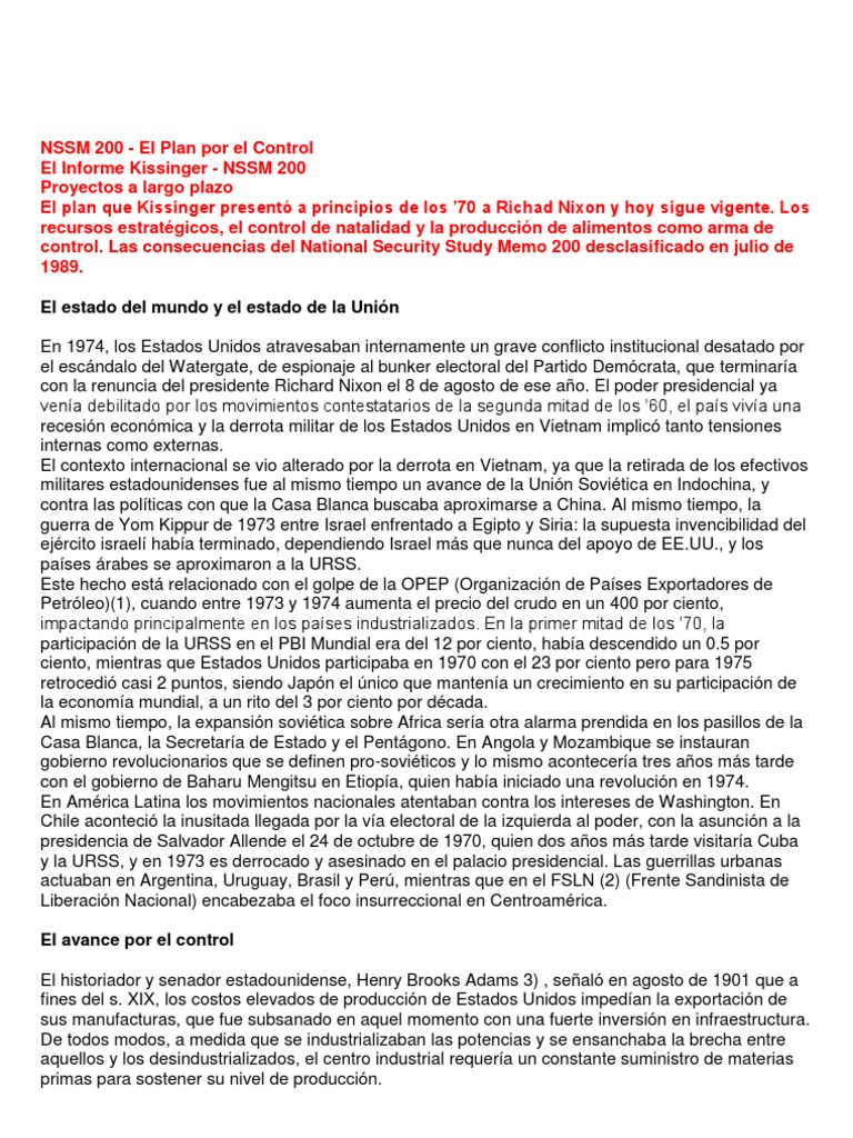 Plan Kissinger Condor Bilderberg | PDF | Henry Kissinger | Los Estados ...