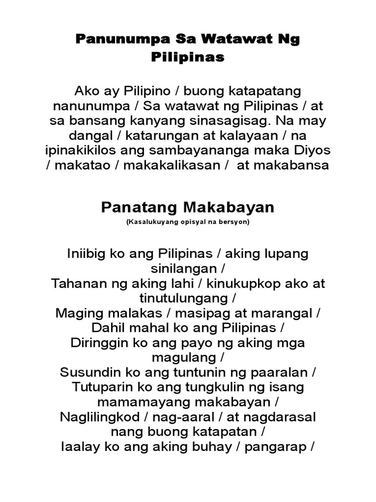 Panunumpa Sa Watawat NG Pilipinas | PDF
