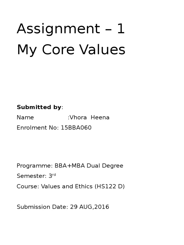 My Core Values Assignment | PDF | Value (Ethics) | Action (Philosophy)