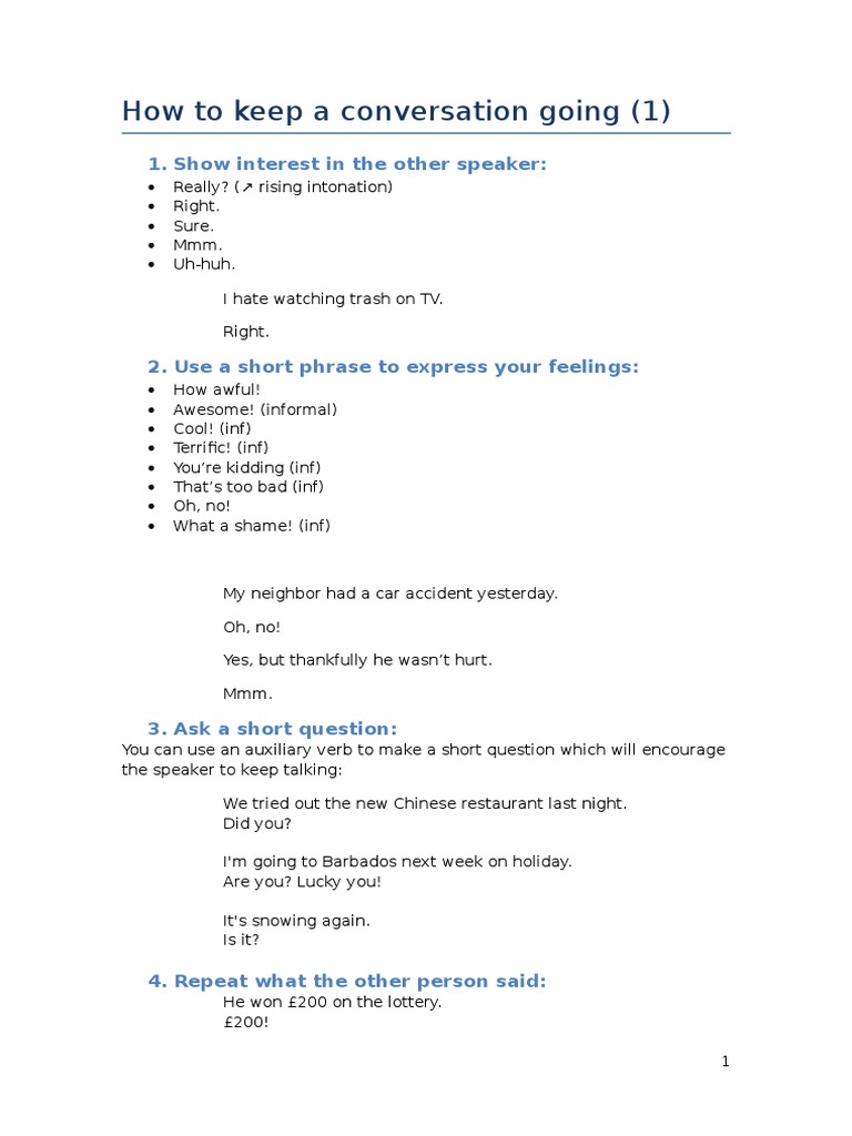How To Keep A Conversation Going - 1 | PDF
