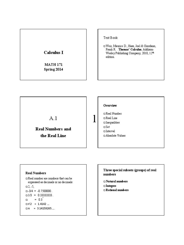 Calculus I: MATH 171 Spring 2014 | PDF | Real Number | Set (Mathematics)