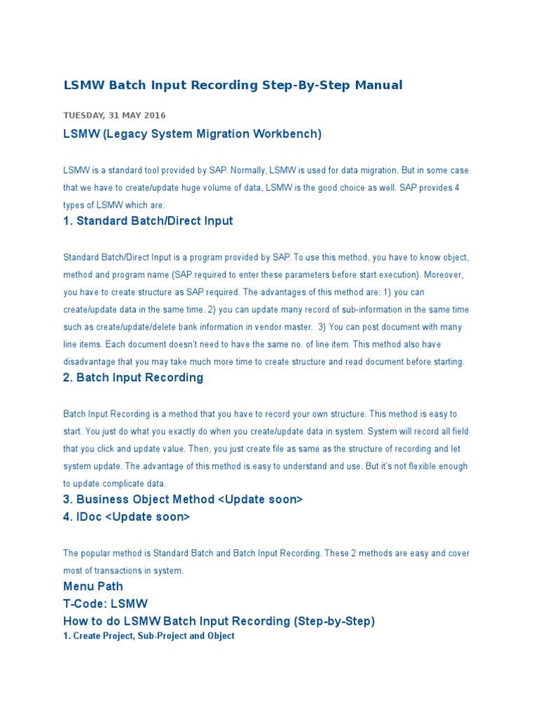 LSMW Batch Input Recording Step | Download Free PDF | Information Technology Management ...