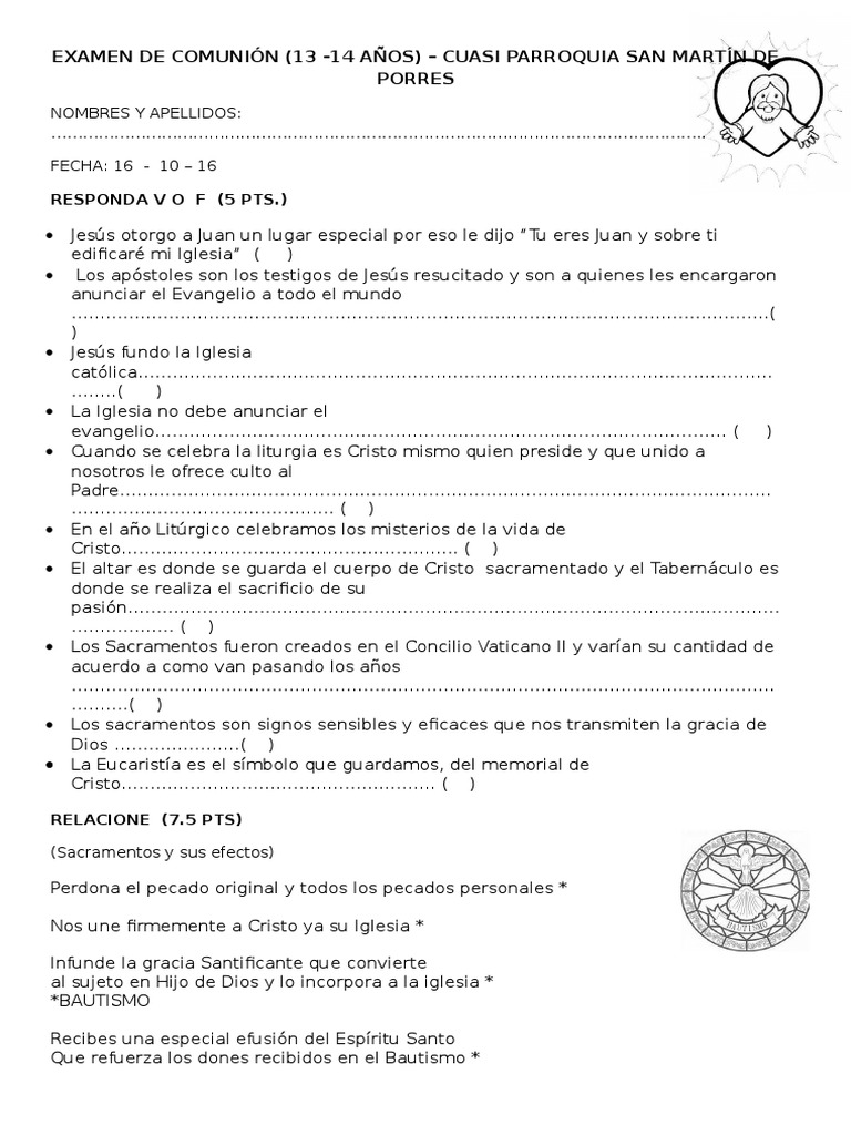 Examen | PDF | eucaristía | Sacramentos