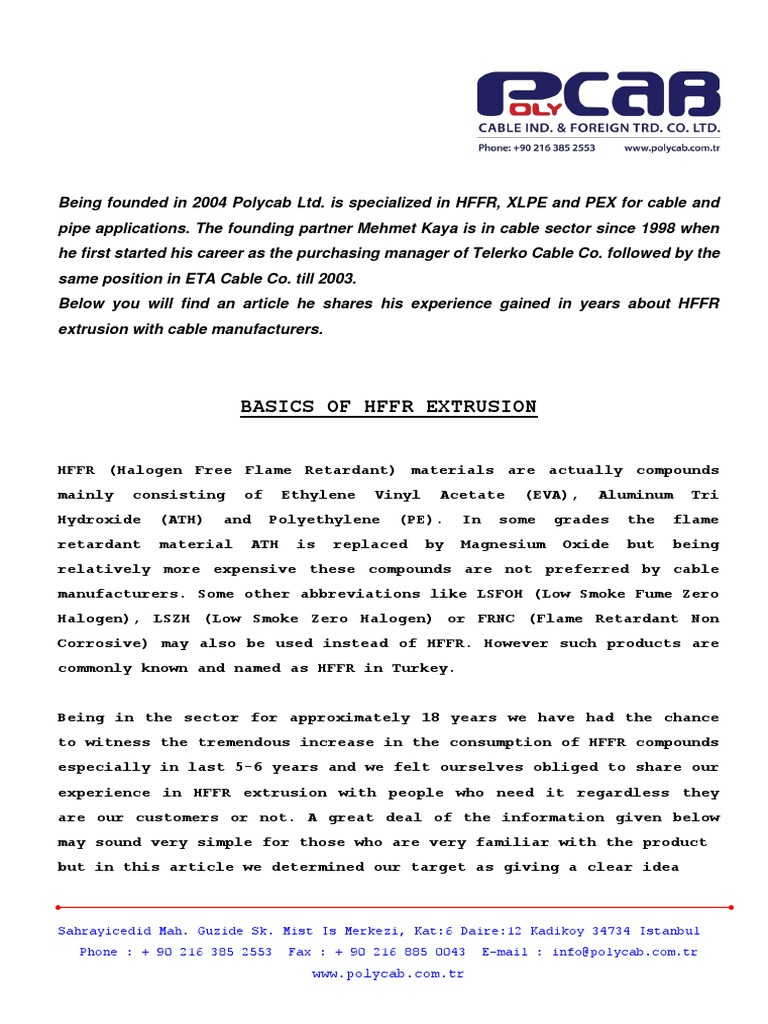 Basics of HFFR Extrusion | PDF | Extrusion | Foam