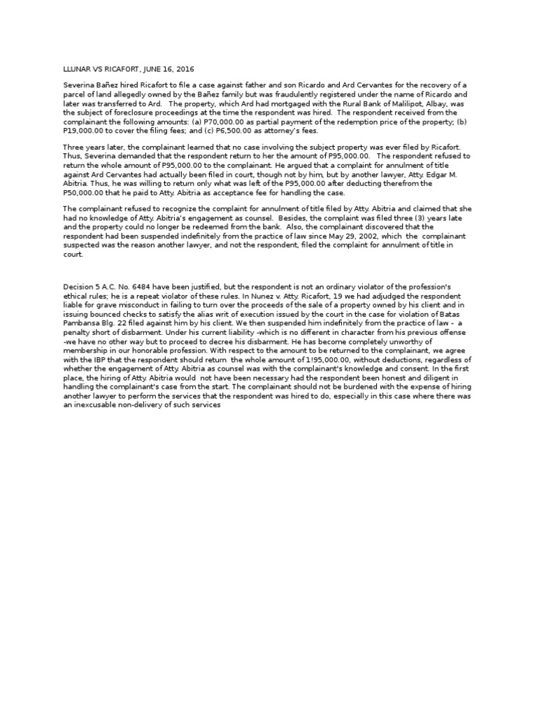 Llunar Vs Ricafort | PDF | Disbarment | Lawyer
