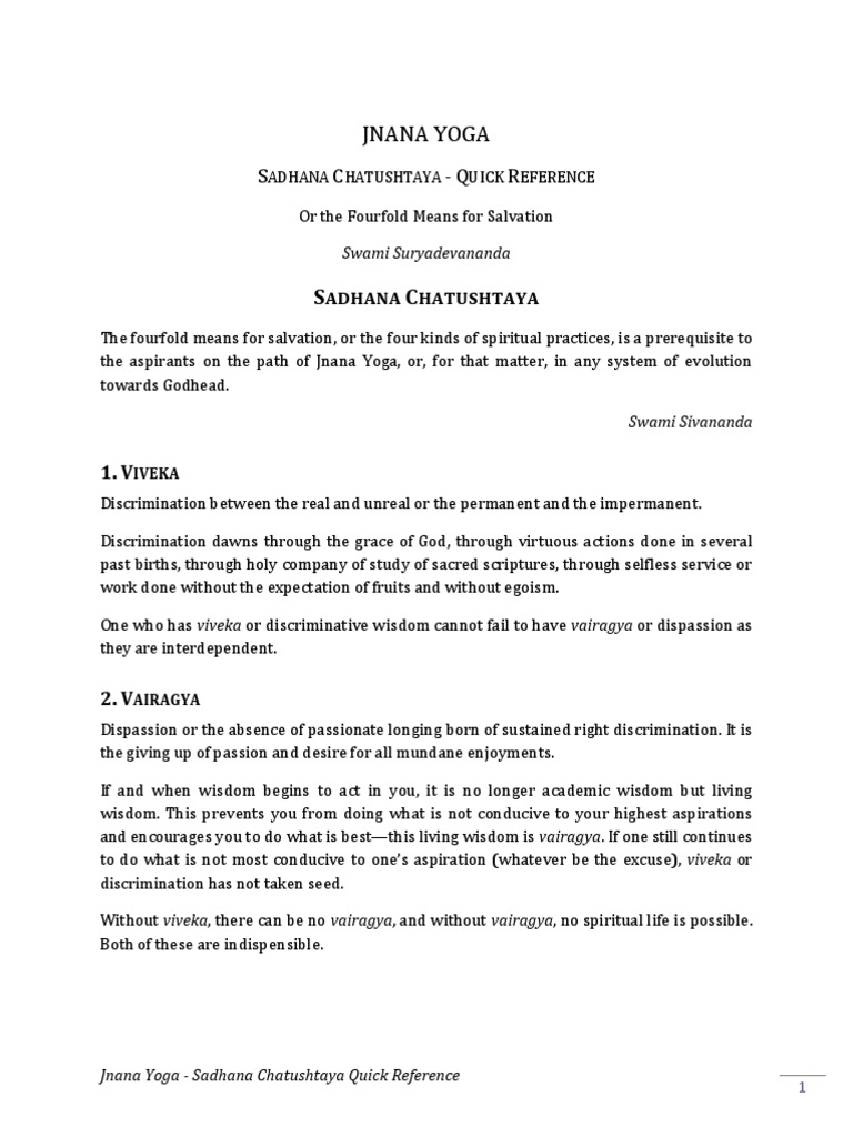 Sadhana Chatushtaya Quick Reference Sheet | PDF | Asana | Yoga