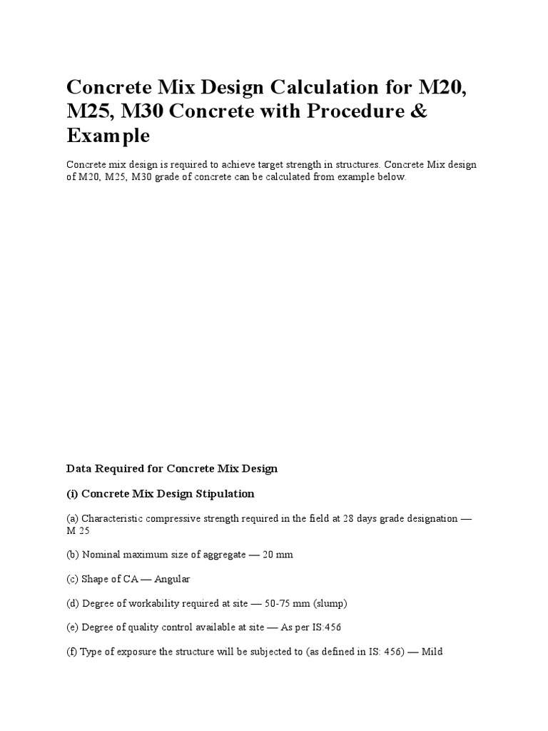 M20, M25, M30 Concrete Mix Design Guide | PDF | Kilogram | Concrete