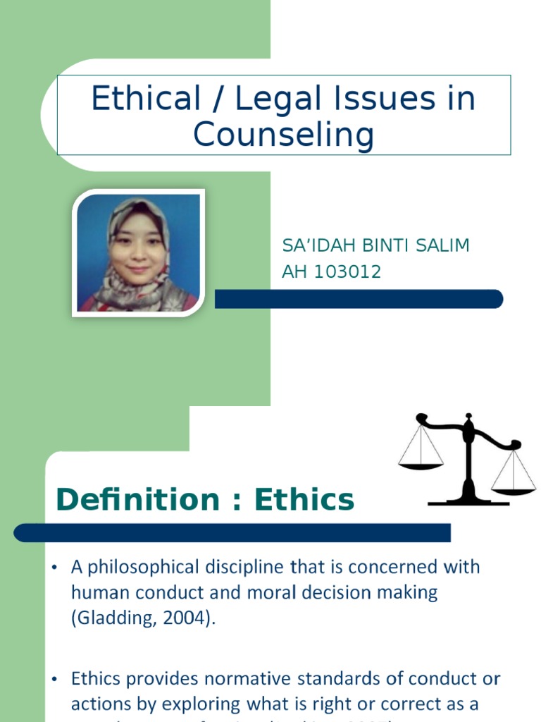 ETHICAL ISSUES IN COUNSELING - Saida | PDF | School Counselor ...