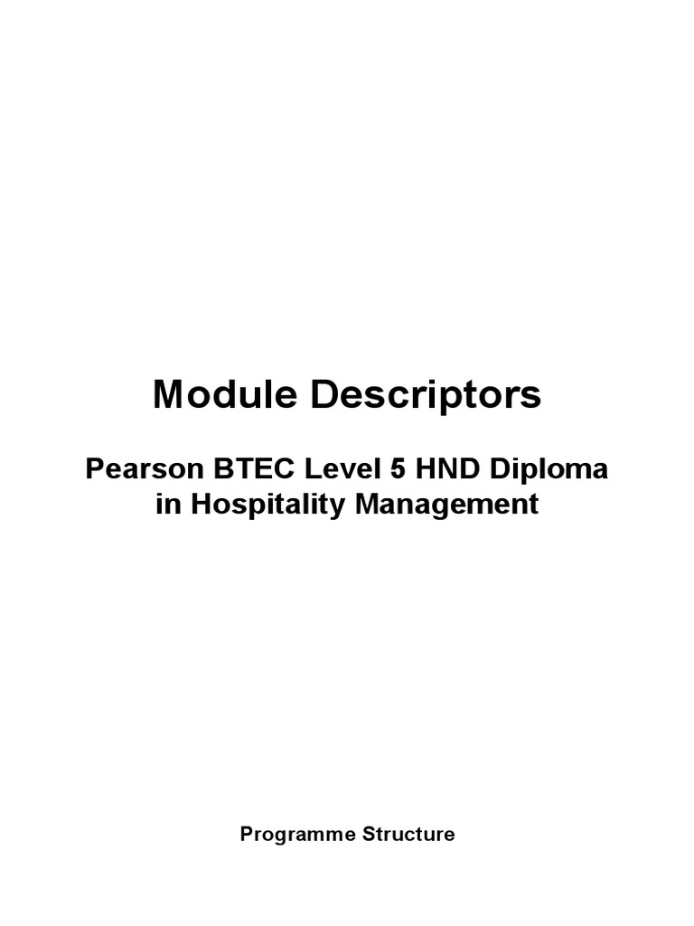 Module Descriptors HND HM1 | PDF | Economies | Tourism
