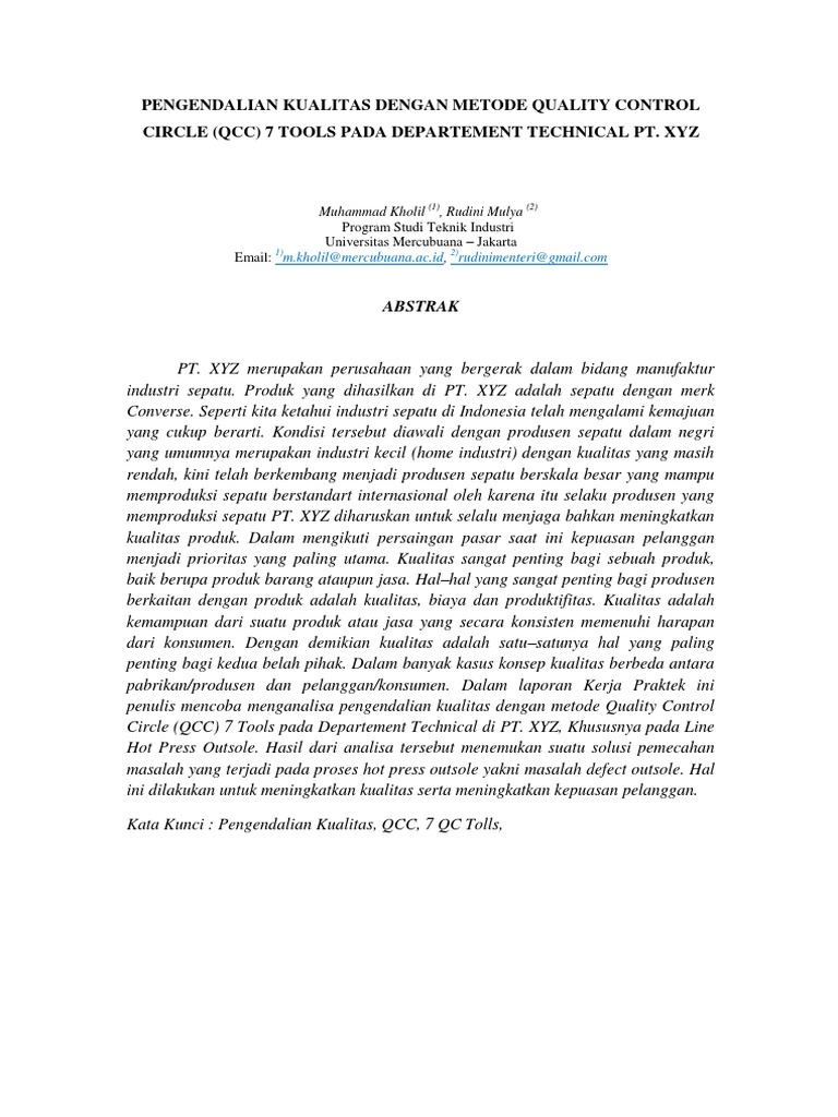 Jurnal Teknik Industri Pengendalian Kualitas Dengan Metode Quality Control Circle QCC 7 Tools ...