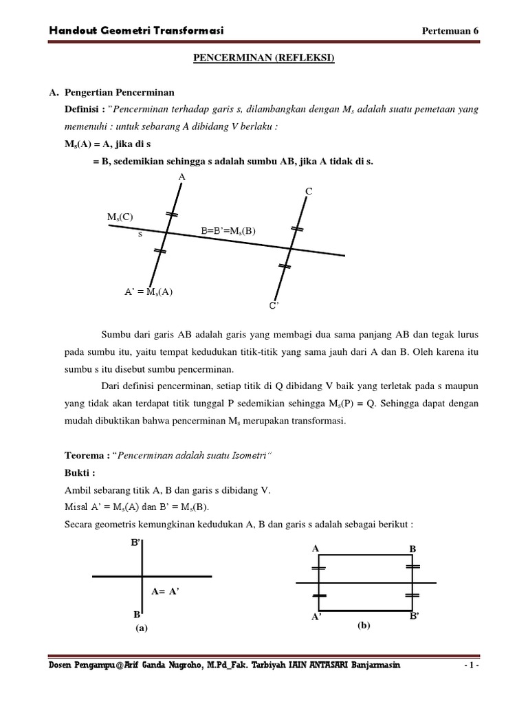 Pencerminan dalam Geometri Transformasi | PDF | Metode & Bahan Ajar