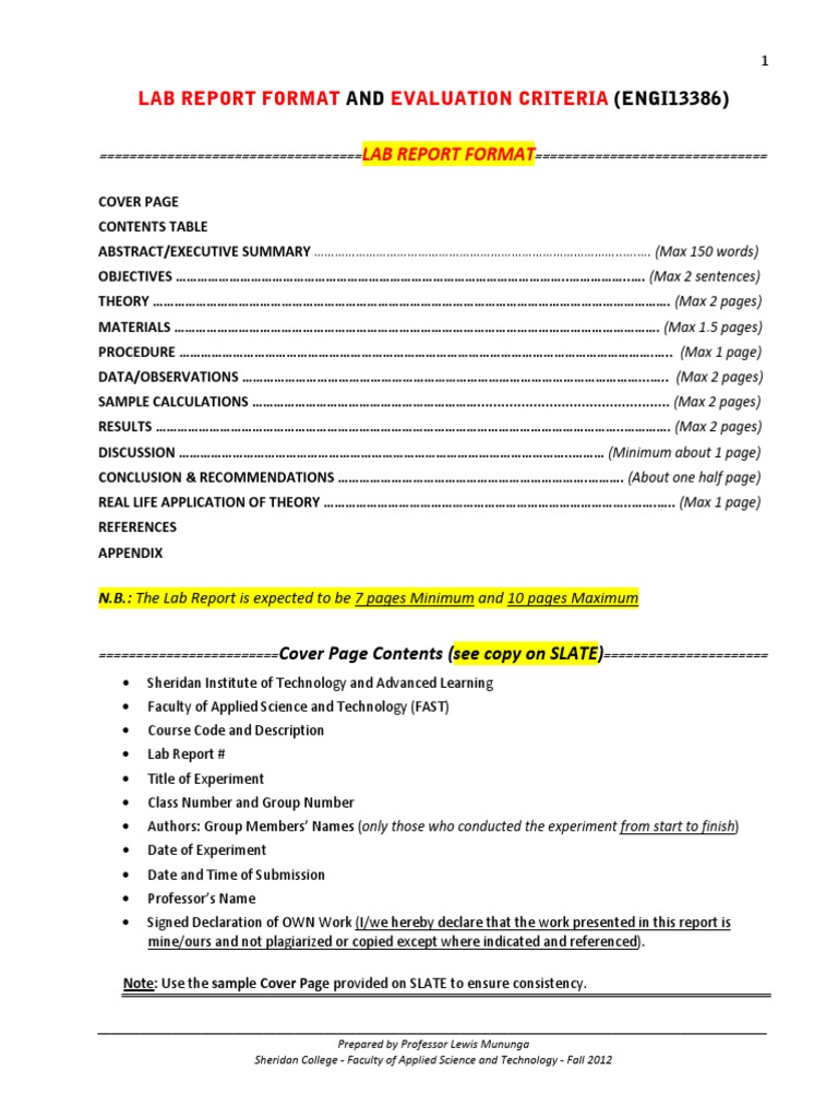 Lab Report Format Evaluation Criteria: AND (ENGI13386) | PDF ...