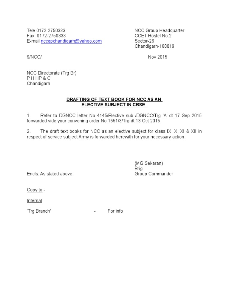 NCC Handbook Covering Letter | PDF