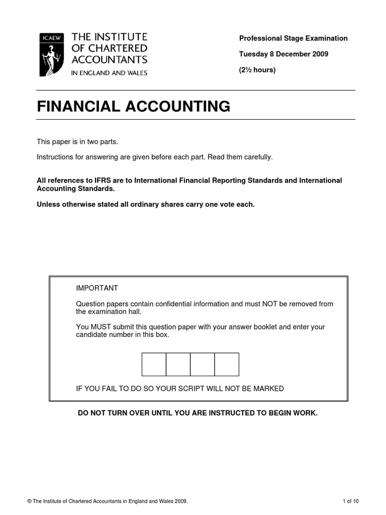 Financial Accounting December 2009 Exam Paper | PDF | Balance Sheet ...
