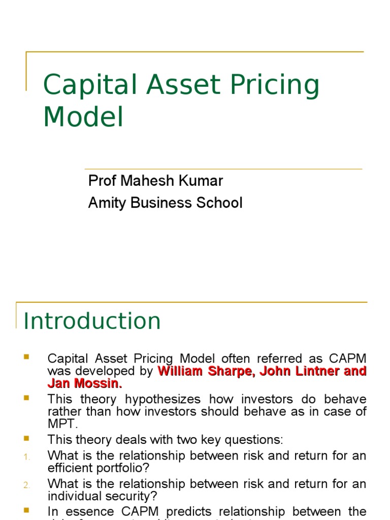 Capital Asset Pricing Model | Capital Asset Pricing Model | Beta (Finance)