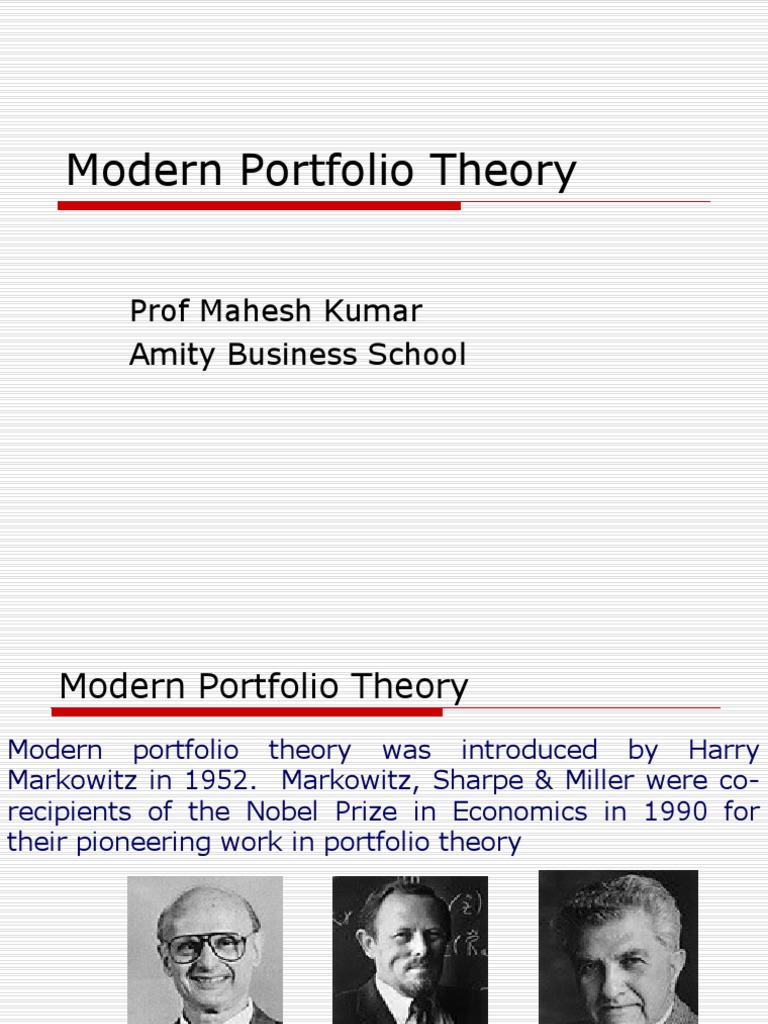 Modern Portfolio Theory: Prof Mahesh Kumar Amity Business School | PDF ...