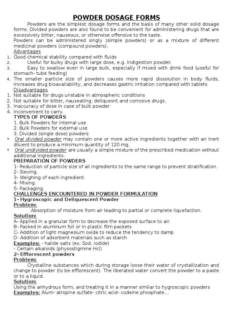 Powder Dosage Forms | Download Free PDF | Gunpowder | Powder (Substance)