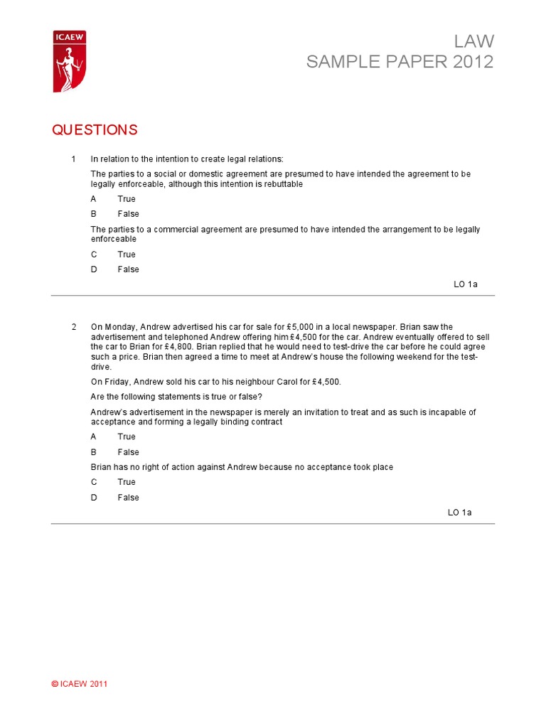 Law Sample Paper | PDF | Vicarious Liability | Law Of Agency