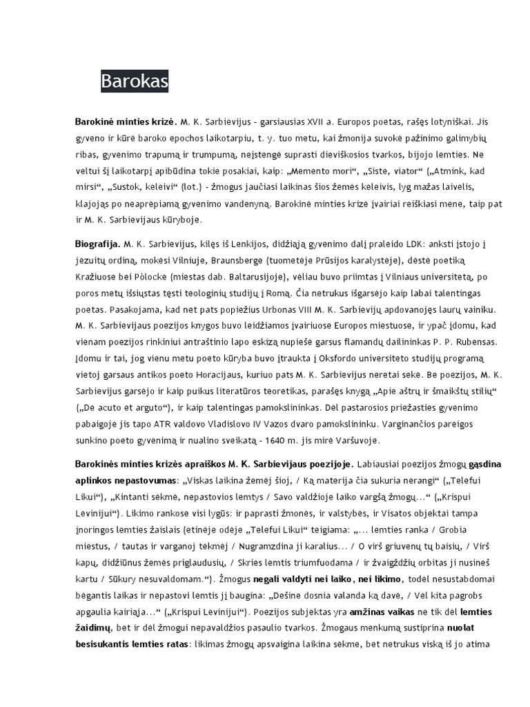 Barokas, Sarbievijus | PDF