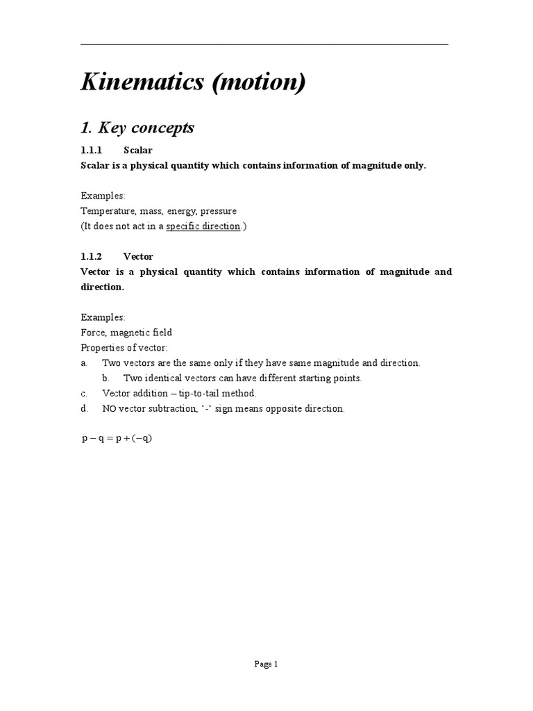 Kinematics (Motion) : 1. Key Concepts | PDF | Euclidean Vector ... Kinematics (Motion) : 1. Key Concepts | PDF | Euclidean Vector ...
