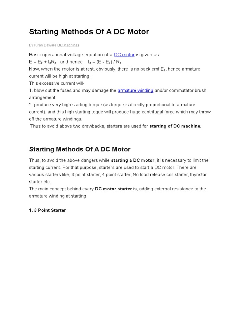 Starting Methods of A DC Motor | PDF | Electric Motor | Series And ...
