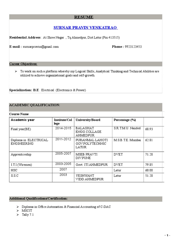 Pravin Resume | PDF | Science | Engineering