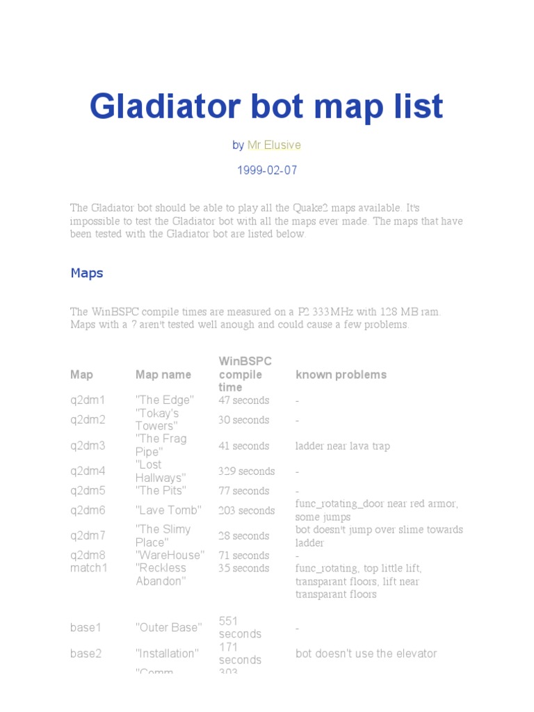 Gladiator Bot Map List: MR Elusive | PDF | Nature