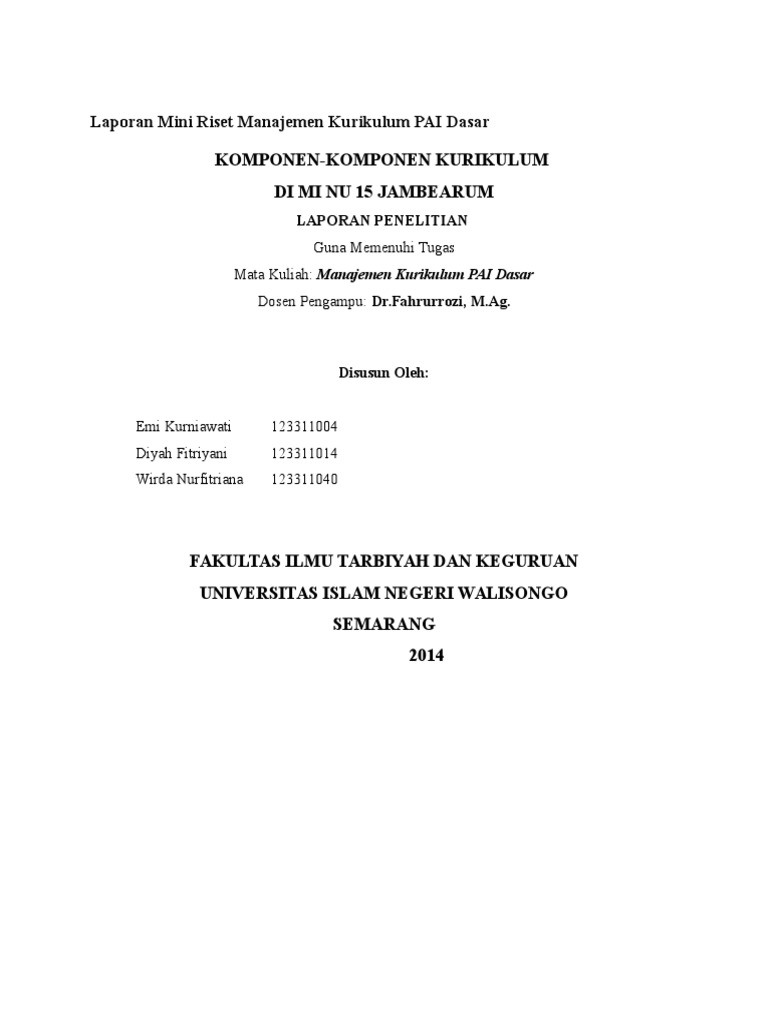 Contoh Laporan Mini Riset | PDF | Karier & Perkembangan