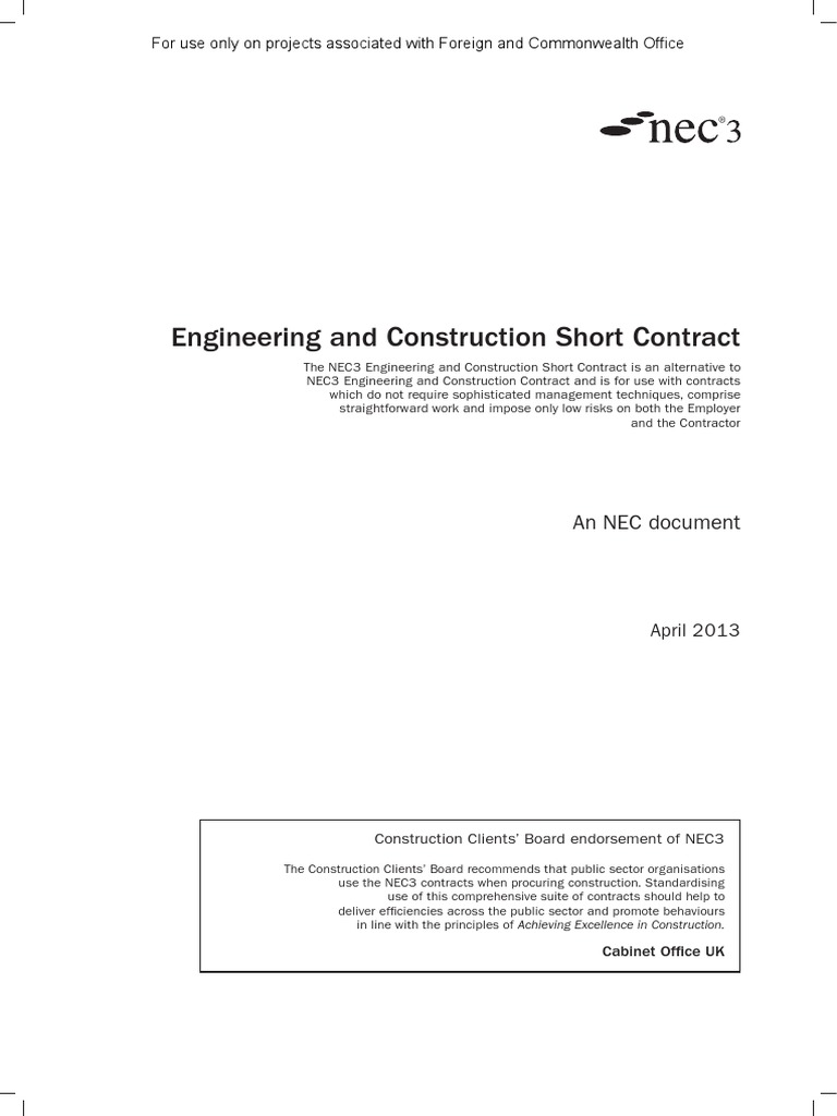 Engineering and Construction Short Contract April 2013 (NEC3) | PDF ...