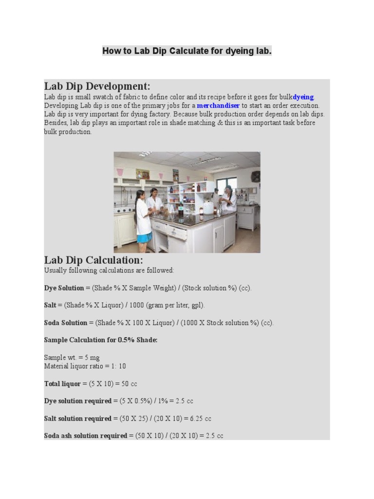 How To Lab Dip Calculate For Dyeing Lab. | PDF | Science & Mathematics ...