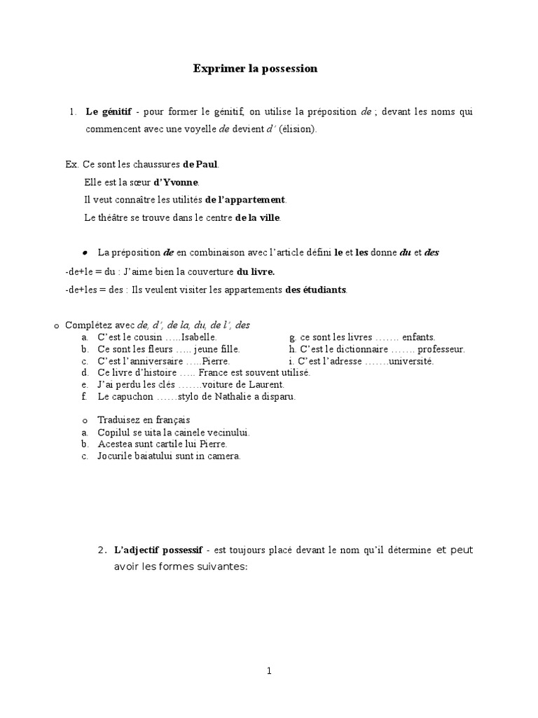 Exprimer la possession en français | PDF | Langues en Europe | Linguistique