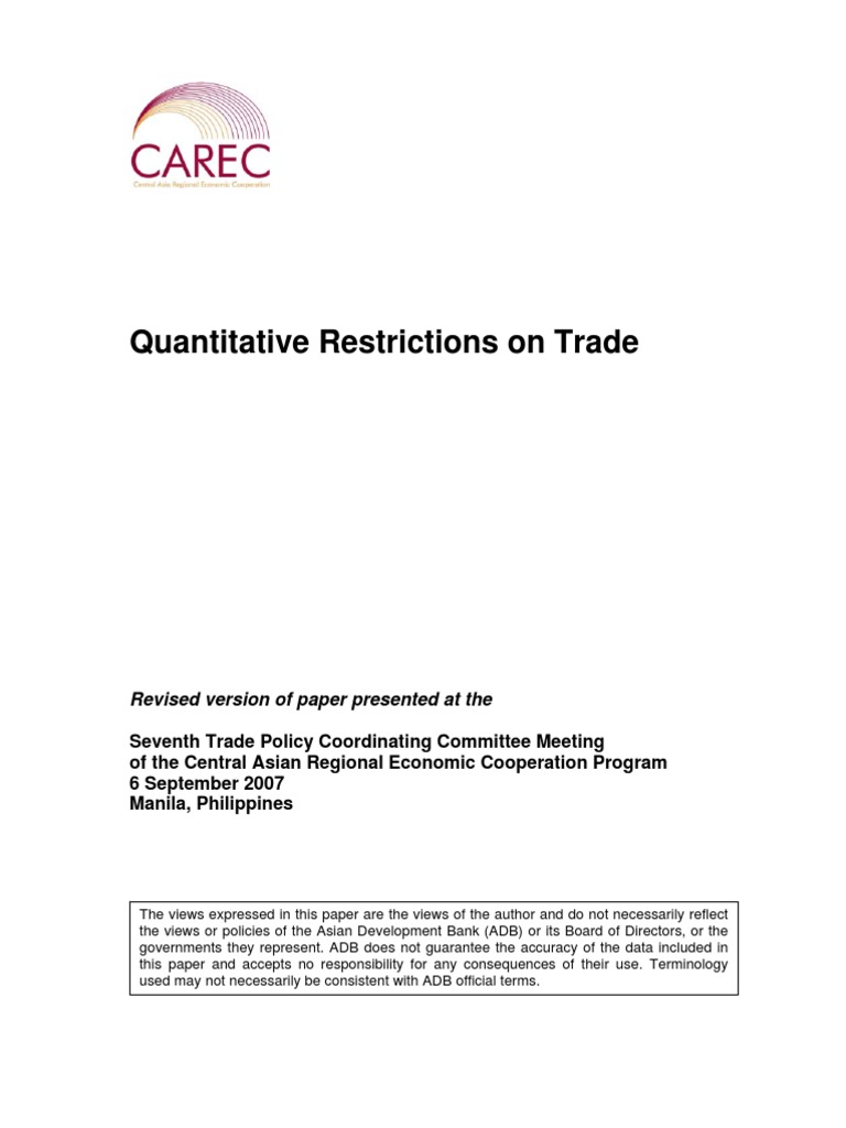 Quantitative Restrictions On Trade: Revised Version of Paper Presented ...