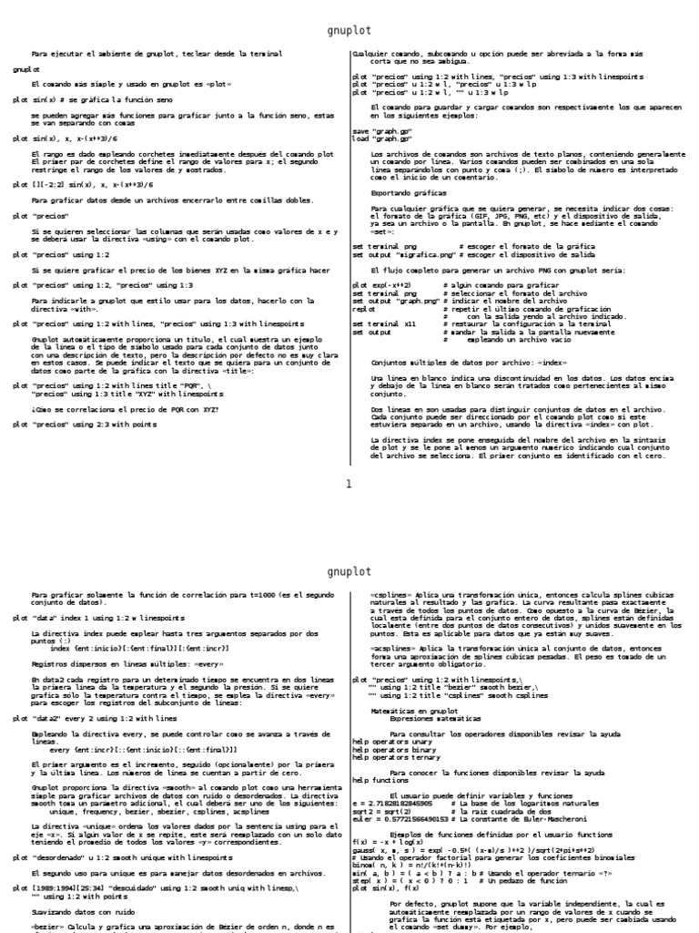 Guía Rápida para Gnuplot | PDF | Número complejo | Comillas