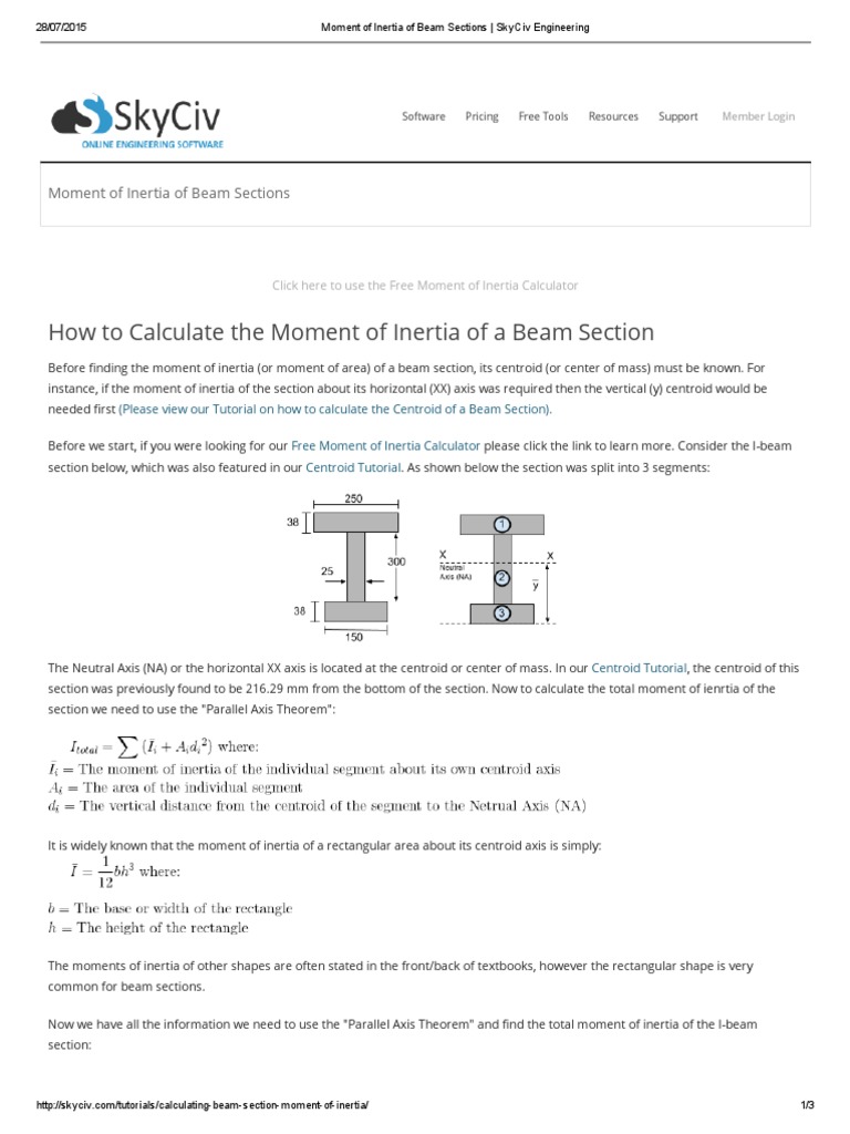 Moment Of Inertia Of Beam Sections Skyciv Engineering Download Free