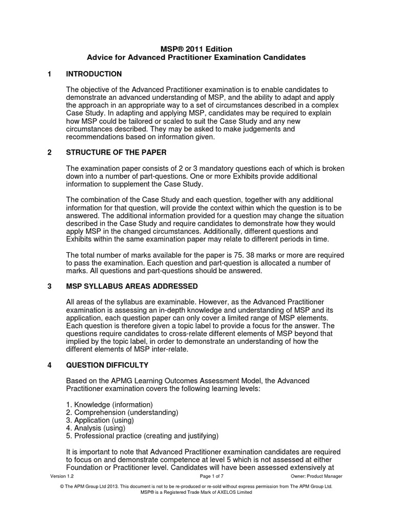 Msp 2011 Advanced Practitioner Exam Candidate Guidance V1 2 Pdf