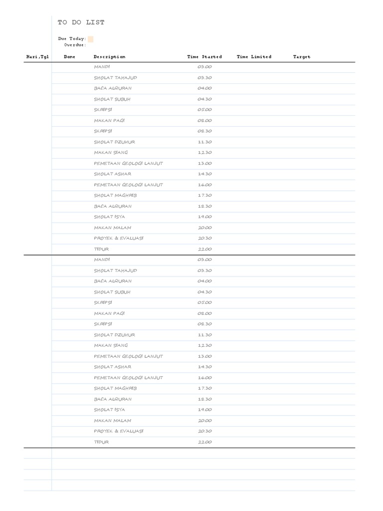 To Do List: Due Today: Overdue | PDF