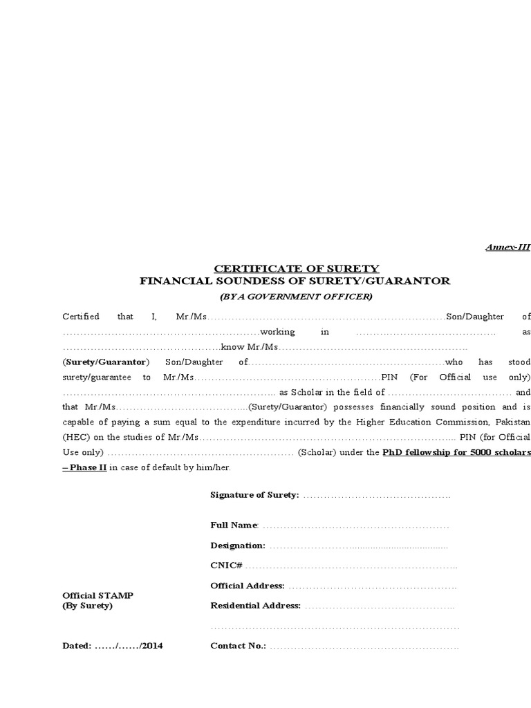2014-Certificate of Surety | PDF