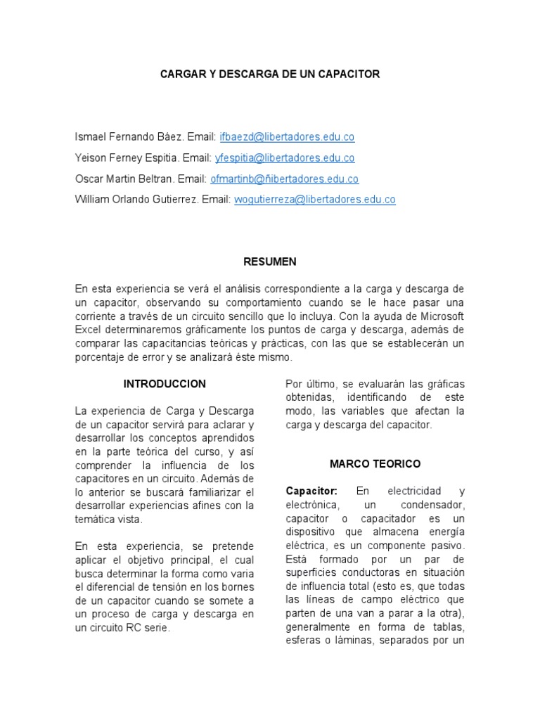 Cargar y Descarga de Un Capacitor | PDF | Condensador | Corriente eléctrica