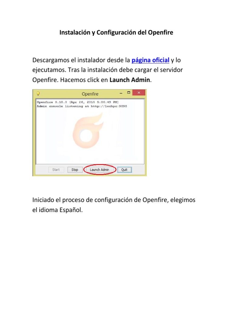Instalación y Configuración Del Openfire PDF | PDF | Contraseña | Servidor (Computación)